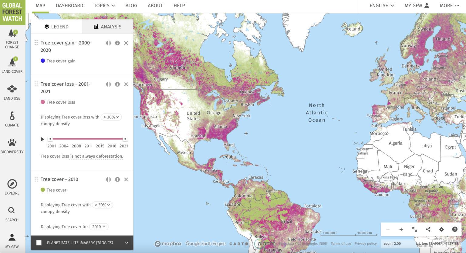 Interactive World Forest Map and Tree Cover Change Data | Geography 250