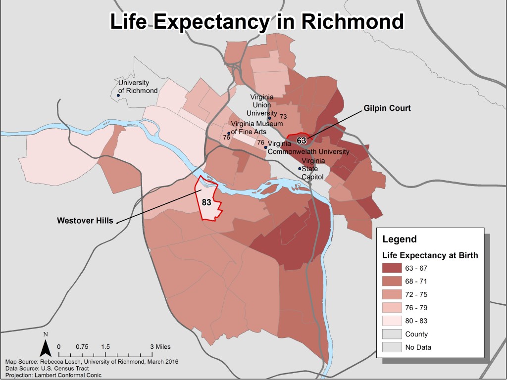 Final Map – Life Expectancy in Richmond | Becca's GeoVisMaps Blog